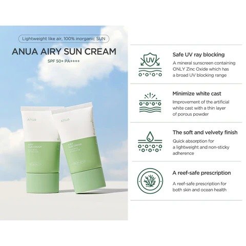 Anua Airy Sun Cream SPF50+PA++++ – 50ml – Street 55 Qatar
